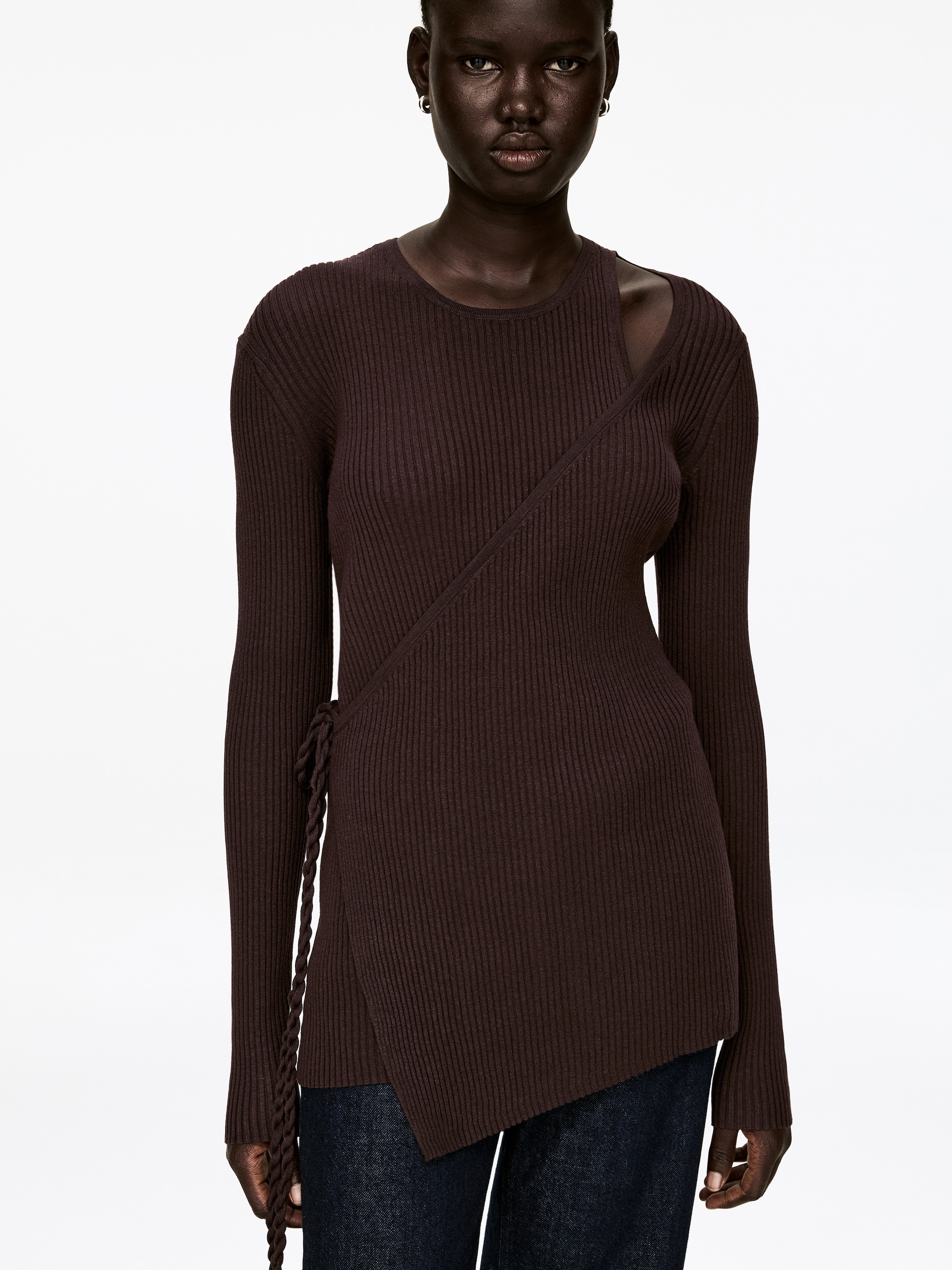 Ribbet slå om-top - Mørkebrun - DAME | H&M DK