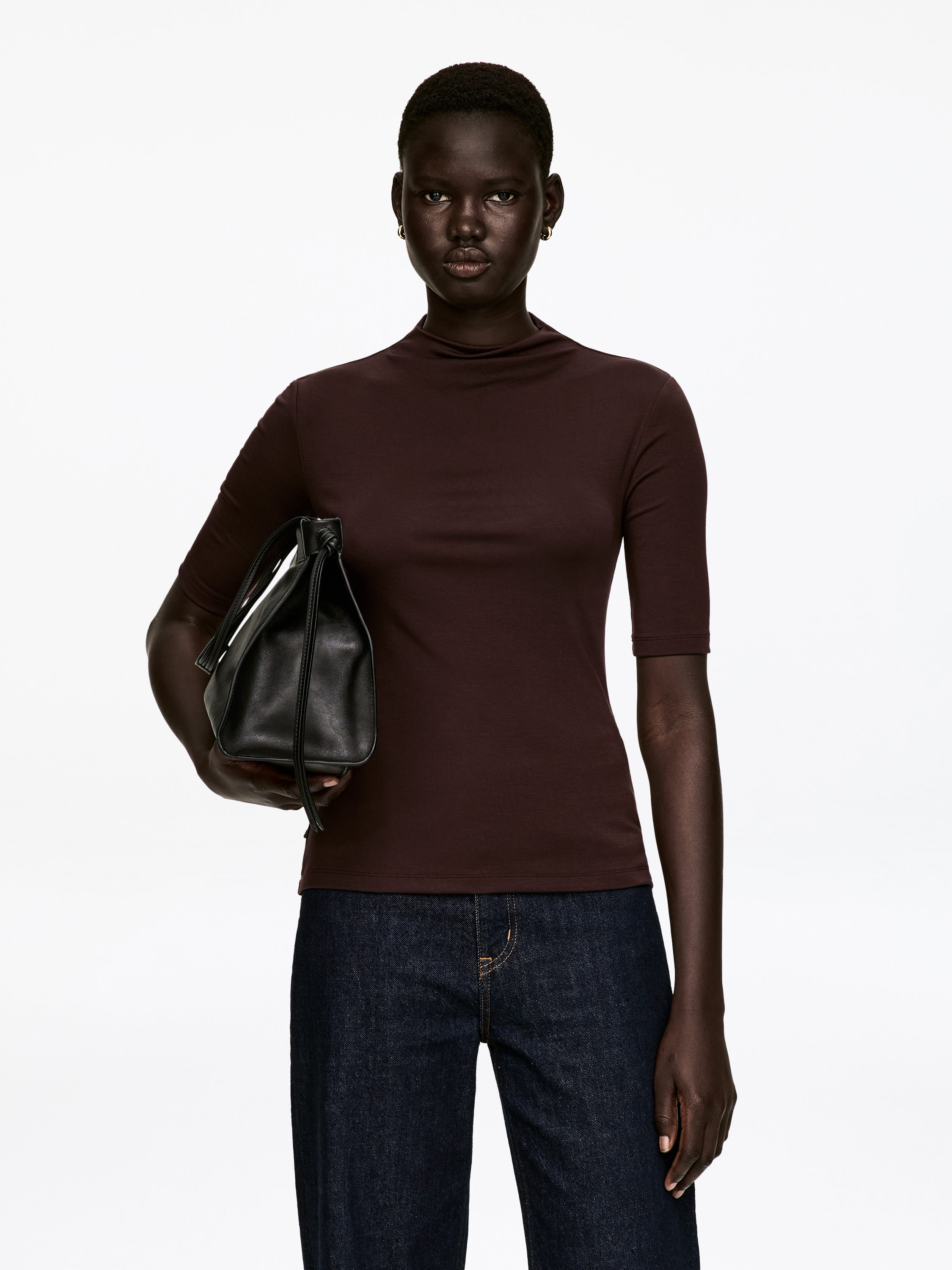 Rib Mock-Neck Top – Brown – Women – ARKET EU