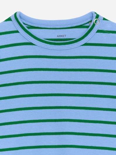 Ribbet langærmet body - Lyseblå/grøn - BØRN | H&M DK