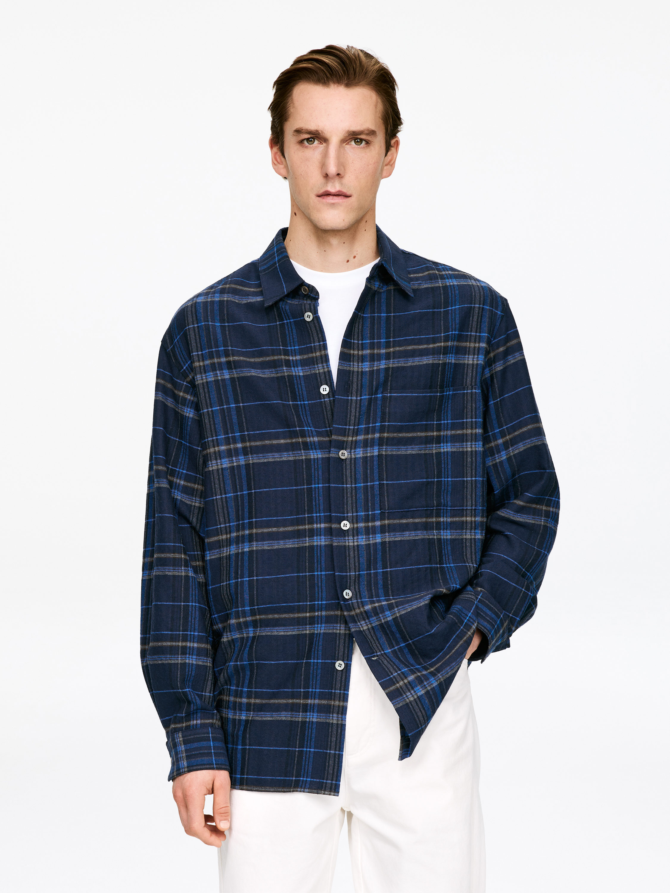 Relaxed Flannel Shirt – Blue/Checkered – Men – ARKET DK
