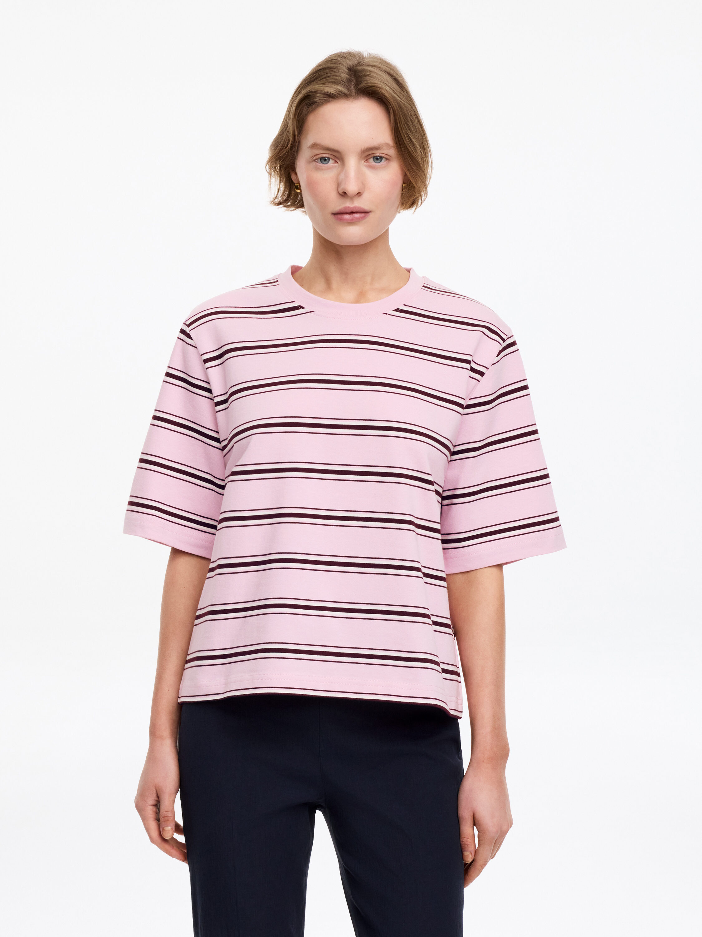 Signature Boxy T-Shirt – Pink/Striped – Women – ARKET NO