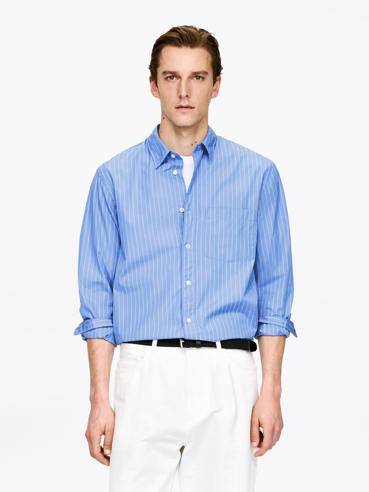 Camisa de popelina casual - Azul/riscas - HOMEM | H&M PT