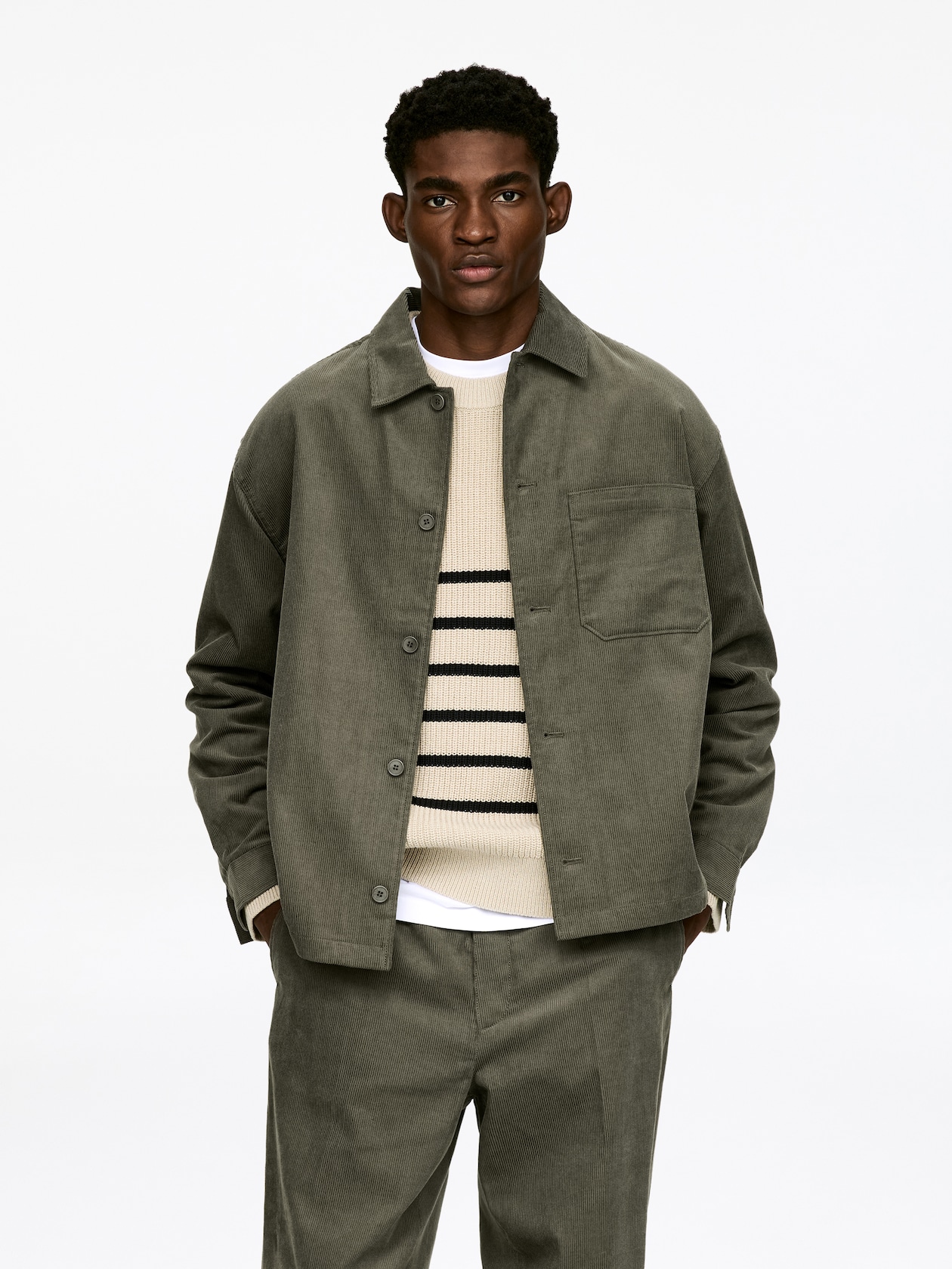 Camisa-casaco de bombazina - Verde - HOMEM | H&M PT